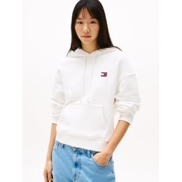 Hoodie Tommy Jeans "TJW BXY BADGE HOODIE EXT", Damen, Gr. L (40), beige (ecru), Sweatware, Obermaterial: 100% Baumwolle, unifarben, Casual, bequem hüftlang, Rippbündchen, Sweatshirts, mit Logo-Badge