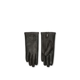 Lederhandschuhe Calvin Klein "RAISED CK LEATHER GLOVE", Damen, Gr. M, schwarz, Schafsleder, unifarben, Handschuhe, Aus Schaf-Nappaleder