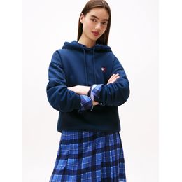 Hoodie Tommy Jeans "TJW BXY BADGE HOODIE EXT", Damen, Gr. L (40), blau (schwarz night navy), Sweatware, Obermaterial: 100% Baumwolle, unifarben, Casual, bequem hüftlang, Rippbündchen, Sweatshirts, mit Logo-Badge
