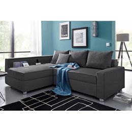 Ecksofa Collection AB "Relax L-Form", grau (anthrazit), B:223cm H:84cm T:91cm, Zierkissen: 100%Polyester;Struktur (100% Polyester);Microfaser PRIMABELLE (100% Polyester);Kunstleder SOFTLUX / Struktur (80% Polyester, 20% Acryl);Microfaser PRIMABELLE (100% Polyester) / Struktur (80% Polyester, 20% Acryl), Sofas, Ecksofa, inklusive Bettfunktion, Federkern, wahlweise mit RGB-LED-Beleuchtung