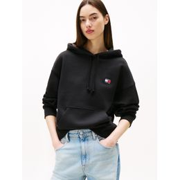 Hoodie Tommy Jeans "TJW BXY BADGE HOODIE EXT", Damen, Gr. M38, schwarz, Sweatware, Obermaterial: 100% Baumwolle, unifarben, Casual, bequem hüftlang, Rippbündchen, Sweatshirts, mit Logo-Badge