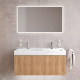 neoro n50 stripes Unterschrank B: 120 cm mit 1 Auszug, eiche profiliert, mit Spiegel, Doppelwaschtisch area, BN0156WM+BN0484BPO+BN0005MI,