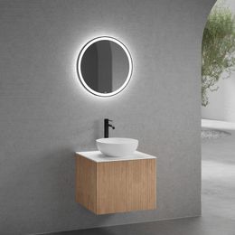neoro n50 line Unterschrank B: 60 cm mit 1 Auszug, mit profilierter Eichenfront, Waschtisch &Oslash; 40 cm wei&szlig; matt, Konsole wei&szlig; matt, mit Spiegel,