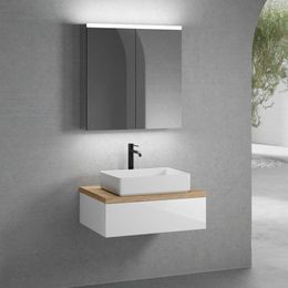 neoro n50 Unterschrank B: 80 cm mit 1 Auszug, Waschtisch B: 58 cm weiß matt, mit Spiegelschrank,, BN0065WM+BN0412WH+BN0402W1+BN0473MI,