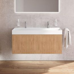 neoro n50 stripes Unterschrank B: 120 cm mit 1 Auszug, eiche profiliert, Doppelwaschtisch cube, BN0484BPO+BN0146WM,