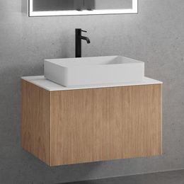 neoro n50 line Unterschrank B: 80 cm mit 1 Auszug, mit profilierter Eichenfront, Waschtisch B: 58 cm wei&szlig; matt, Konsole wei&szlig; matt,