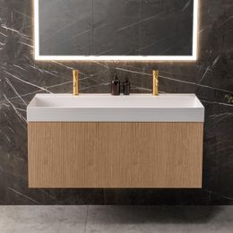 neoro n50 line Unterschrank B: 120 cm mit 1 Auszug, mit profilierter Eichenfront, Doppelwaschtisch cube, BN0464BPO+BN0146WM,