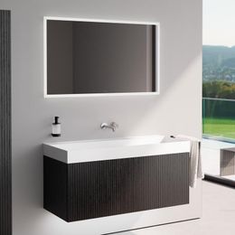 neoro n50 stripes Unterschrank B: 120 cm mit 1 Auszug, eiche schwarz profiliert, mit Spiegel, Waschtisch cube, BN0150WM+BN0489BBO+BN0005MI,