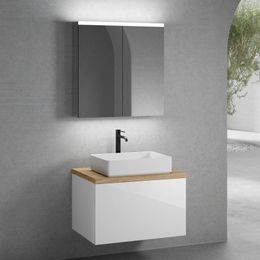 neoro n50 Unterschrank B: 80 cm mit 1 Auszug, Waschtisch B: 58 cm weiß matt, mit Spiegelschrank,, BN0065WM+BN0432WH+BN0402W1+BN0473MI,