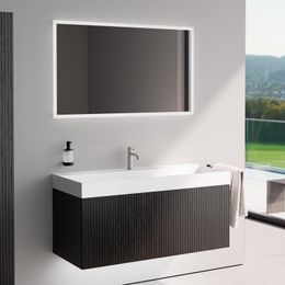 neoro n50 stripes Unterschrank B: 120 cm mit 1 Auszug, eiche schwarz profiliert, mit Spiegel, Waschtisch cube, BN0145WM+BN0489BBO+BN0005MI,