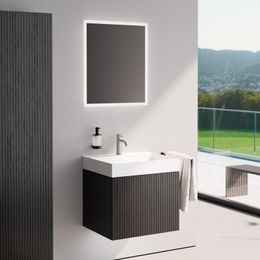 neoro n50 stripes Unterschrank B: 60 cm mit 1 Auszug, eiche schwarz profiliert, mit Spiegel, Waschtisch cube, BN0142WM+BN0486BBO+BN0002MI,