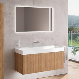 neoro n50 stripes Unterschrank B: 120 cm mit 1 Auszug, eiche profiliert, mit Spiegel, Waschtisch cube, BN0150WM+BN0484BPO+BN0005MI,