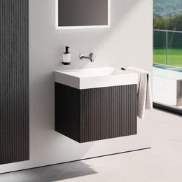 neoro n50 stripes Unterschrank B: 60 cm mit 1 Auszug, eiche schwarz profiliert, Waschtisch cube, BN0486BBO+BN0147WM,