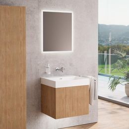 neoro n50 stripes Unterschrank B: 60 cm mit 1 Auszug, eiche profiliert, mit Spiegel, Waschtisch cube, BN0133WM+BN0481BPO+BN0002MI,