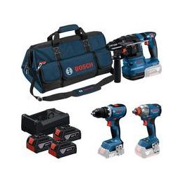 Bosch 18V Profi-Set Bohrhammer GBH 18V-22 + Bohrschrauber GSR 18V-65 + Schlagschrauber GDX 18V-285 blau/schwarz, 3x Li-Ionen Akku 5,0Ah, Werkzeugtasche