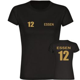 multifanshop Damen T-Shirt - Essen - Trikot Nummer 12 gold - Druck gold metallic - Frauen