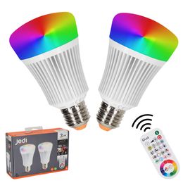 hofstein Candal E27 LED RGB 11 Watt 2200-6500 Kelvin 806 Lumen 2er Set mit Fernbedienung