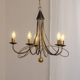 Kronleuchter Milvia, fünfflammig, bronzefarben, Metall