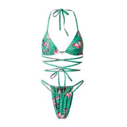 Nasty Gal Bikini Damen Größe XS grün / pink / rosa