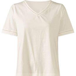 CR&Eacute;ATION L Damen Kurzarmshirt mit Leiterspitze ecru Gr&ouml;&szlig;e 40