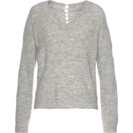 Lascana Damen V-Ausschnitt-Pullover grau-meliert Gr&ouml;&szlig;e 44/46