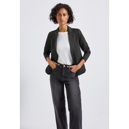 Jackenblazer Street One, Damen, Gr. 42, gr&uuml;n (schwarz), Web, Obermaterial: 84% Polyester, 13% Viskose, 3% Elasthan, meliert, tailliert h&uuml;ftlang, V-Ausschnitt, Blazer, mit Reverskragen
