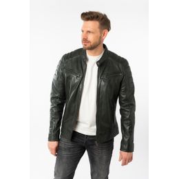 Lederjacke Mauritius "MMDerry", Herren, Gr. XL, grün (dunkelgrün), Obermaterial: 100% Schafsleder. Futter: 100% Baumwolle. Ärmelfutter: 100% Polyester, unifarben, regular fit normal, mit Reißverschluss, Jacken, mit Stehkragen mit Druckknopf