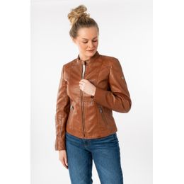Lederjacke Mauritius "MWKeili", Damen, Gr. M, cognac, Obermaterial: 100% Schafsleder. Futter: 100% Baumwolle. Ärmelfutter: 100% Polyester, unifarben, regular fit hüftlang, mit Reißverschluss, Jacken, mit Stehkragen & Drucker