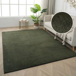 Teppich my home "Cali, weich, modern, waschbar" Gr. 6, dunkelgrün, B:180cm H:16mm L:280cm, Kunstfaser, Teppiche, Uni-Farben, kuschelig, & weich, Wohnzimmer, Schlafzimmer, Esszimmer