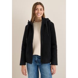 Fellimitatjacke Cecil, Damen, Gr. XL (44), schwarz, Stoff, Obermaterial: 100% Polyester; Futter: 100% Polyester, unifarben, normal normal, ohne Ausschnitt, abgesteppt, Jacken, mit Kapuze mit Tunnelzugband