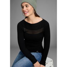 Bruno Banani Damen Strickpullover mit Mesh-Einsatz - NEUE KOLLEKTION schwarz 42