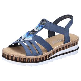 Rieker Keilsandalette, Sommerschuh, Sandalette mit Gummizügen für guten Sitz blau 36 36 Keilsandalette mit vielen Zierperlen verziert