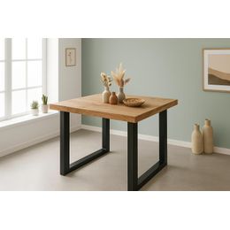 Esstisch 80x80cm Akazienholz naturfarben gerade Kante U-Gestell schwarz RIO