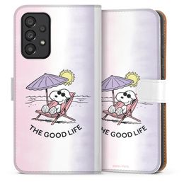 DeinDesign Galaxy A33 5G Handy Klapph&uuml;lle Handyh&uuml;lle aus Kunst Leder wei&szlig; Flip Case Snoopy Official Licensed Product Peanuts Sideflip mit Lasche