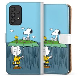 DeinDesign Galaxy A33 5G Handy Klapph&uuml;lle Handyh&uuml;lle aus Kunst Leder wei&szlig; Flip Case Children Snoopy Peanuts Sideflip mit Lasche