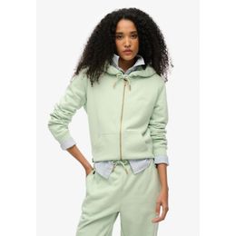 Kapuzensweatjacke Superdry "ESSENTIAL LOGO ZIPHOOD HB", Damen, Gr. L, grün (surf spray grün), Sweatware, Obermaterial: 80% Baumwolle, 20% Polyester, unifarben, relaxed fit hüftbedeckend, Rippbündchen, Sweatjacken