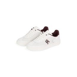 Plateausneaker Tommy Hilfiger "TH HERITAGE SNEAKER PERF", Damen, Gr. 41, bunt (weiß, bordeaux), Leder, Lederimitat, Textil, Schuhe, Freizeitschuh, Halbschuh, Schnürschuh mit TH-Logostickerei