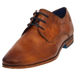 Schn&uuml;rschuh Bugatti, Herren, Gr. 40, braun (cognac), Leder, used, festlich, Schuhe Schn&uuml;rschuh, Blockabsatz, Abendschuh, Businessschuh in eckiger Karreeform