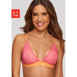 Bralette-BH s.Oliver "Clemence", Damen, Gr. 70, Cup C, orange (koralle), Spitze, Obermaterial: 87% Polyamid, 13% Elasthan, BHs, ohne Bügel aus graphischer Spitze in transparenter Optik, Dessous
