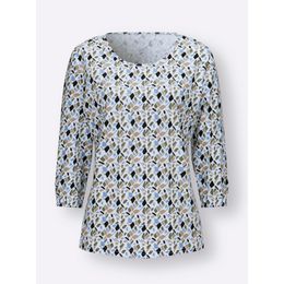 WITT Damen 3/4-Arm-Shirt im Grafik-Dessin, ecru-bleu-bedruckt, Gr&ouml;&szlig;e 46