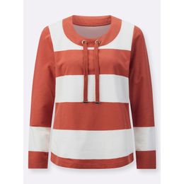 WITT Damen Sweatshirt mit Rundhals und Tunnelzug, terra-ecru-geringelt, Gr&ouml;&szlig;e 46