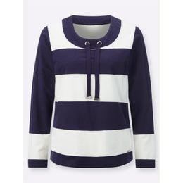 WITT Damen Sweatshirt mit Rundhals und Tunnelzug, marine-ecru-geringelt, Gr&ouml;&szlig;e 48