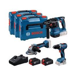 Bosch 18V Profi Set, GBH 18V-22 + GSR 18V-65 + GWS 18V-8 Professional, Werkzeug-Set blau, 2x Li-Ion Akku 5,0Ah, in 3 L-BOXXen