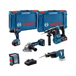 Bosch 18V Profi Set, 5 Werkzeuge (GBH 18V-26, GSB 18V-65, GSA 18V-LI, GWS 18V-11, GLI 18V-1200 C), Werkzeug-Set blau, 3x Li-Ion Akku 5,0Ah, in XL-BOXX