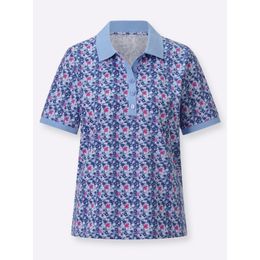 WITT Damen Poloshirt mit Knopfleiste, bleu-fuchsia-bedruckt, Gr&ouml;&szlig;e 38