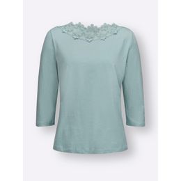 WITT Damen 3/4-Arm-Shirt mit transparenter Bl&uuml;ten-Spitze, kalkmint, Gr&ouml;&szlig;e 38