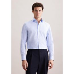 Businesshemd Seidensticker "Schwarze Rose", Herren, Gr. L (42), normale &Auml;rmell&auml;ngen, mittelblau, 100% Baumwolle, gestreift, tailored fit, 2-Knopf-Manschette, Hemden, Shaped 1/1 Kentkragen Gestreift
