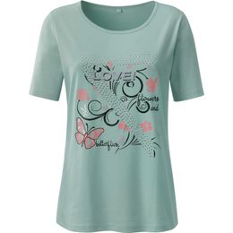 Damen T-Shirt mit Schmetterlings-Druck kalkmint, Gr&ouml;&szlig;e 56