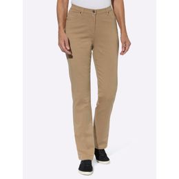 WITT Damen 5-Pocket-Jeans mit Stickerei-Motiv, camel, Gr&ouml;&szlig;e 27