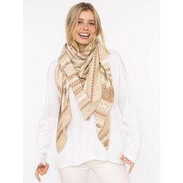 Dreieckstuch Zwillingsherz ""Maralda"", Damen, beige, Strick, Obermaterial: 50% Baumwolle, 50% Polyacryl, gemustert, mehrfarbig, Modetücher, Feinstrick, Mustermix, umsäumte Kante, wärmend